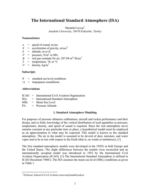 The International Standard Atmosphere (ISA) | PDF