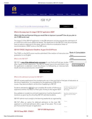 ISB Admission Consultants | ISB YLP | Goalisb | PDF
