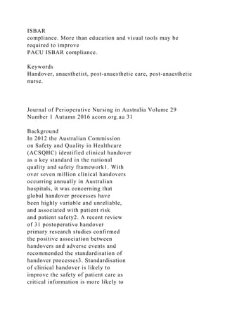 ISBARR The purpose of this project is to practice formulat.docx