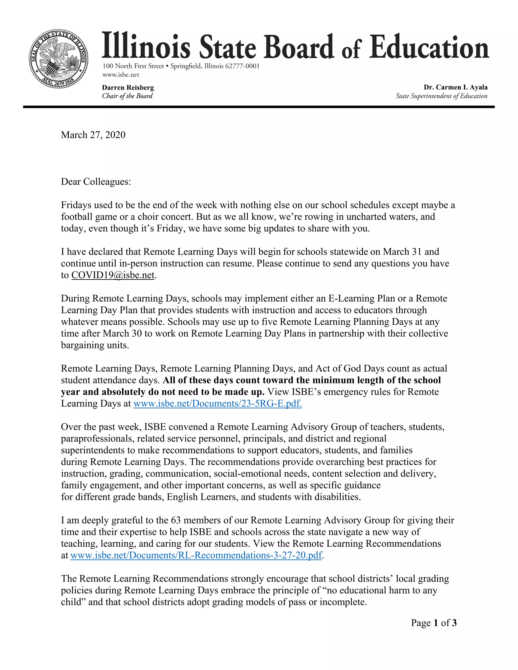Isbe letter to Illinois Superintendents | PDF