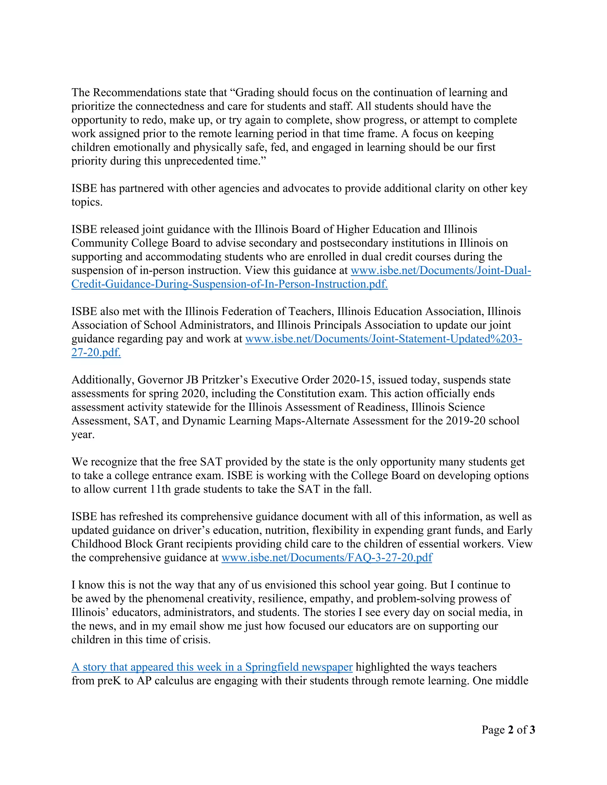 Isbe letter to Illinois Superintendents | PDF