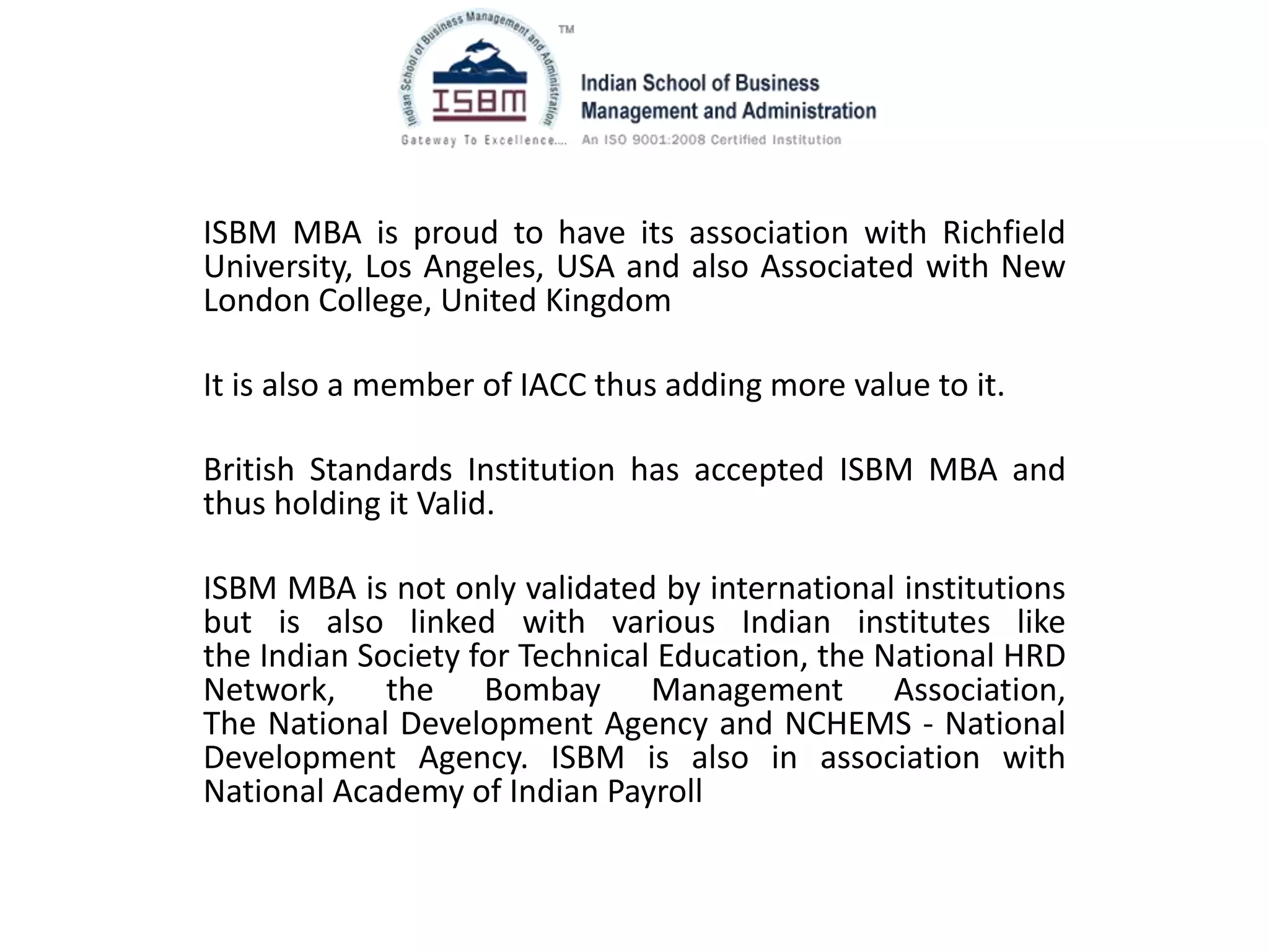 ISBM MBA is Valid | PPTX
