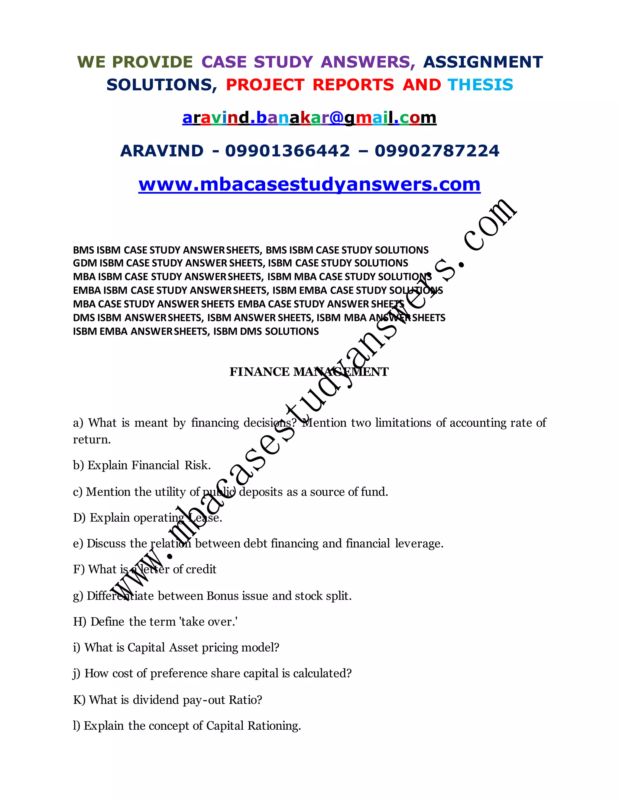 Isbm mba case study answer sheets. emba bms dms 9902787224 - 9901366442 | PDF