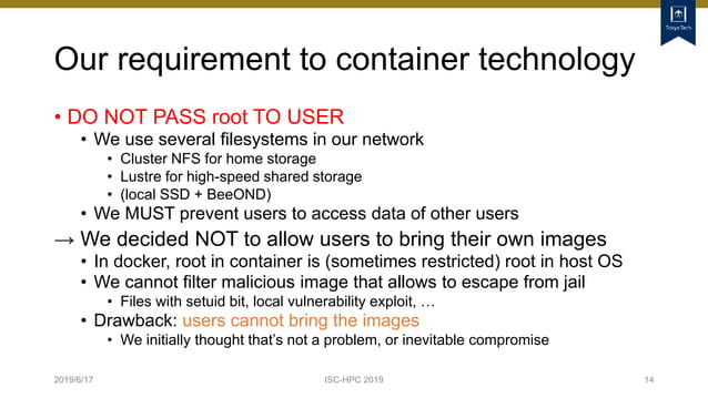 Introducing Container Technology to TSUBAME3.0 Supercomputer | PPT