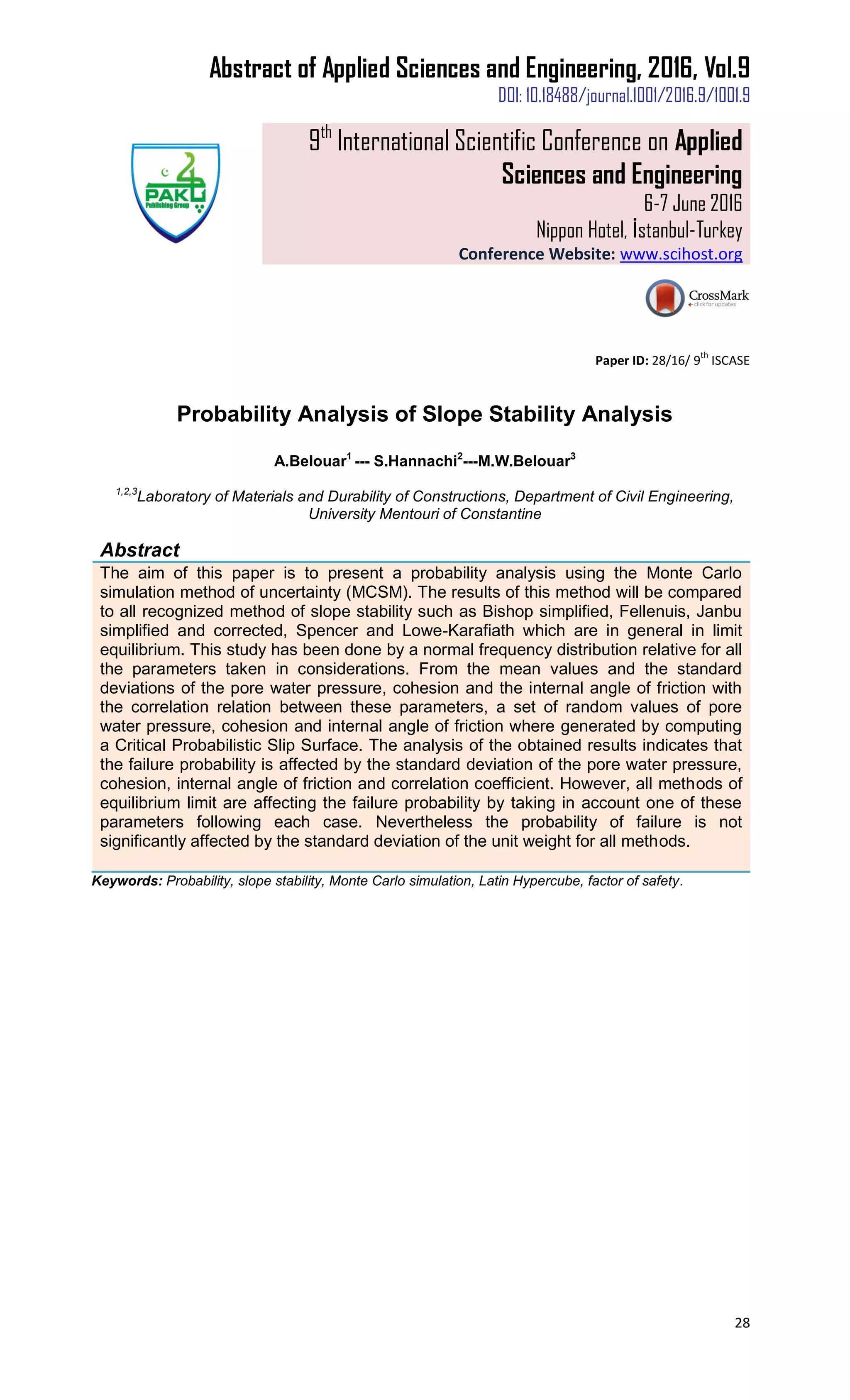 Probability Analysis of Slope Stability Analysis | PDF