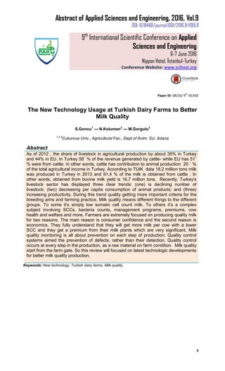 The New Technology Usage at Turkish Dairy Farms to Better Milk Quality ...