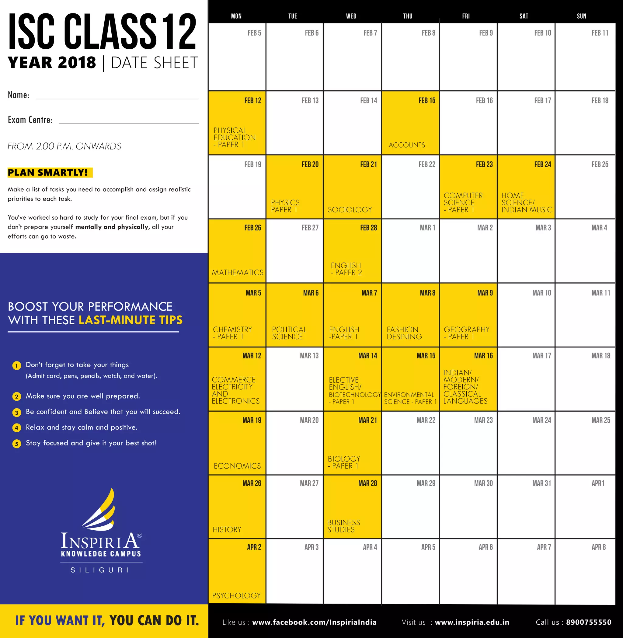 ISC Board Exam Date Sheet 2018 | PDF ISC Board Exam Date Sheet 2018 | PDF