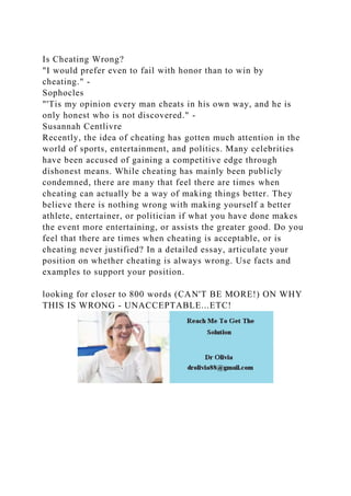 Is Cheating WrongI would prefer even to fail with honor than to .docx