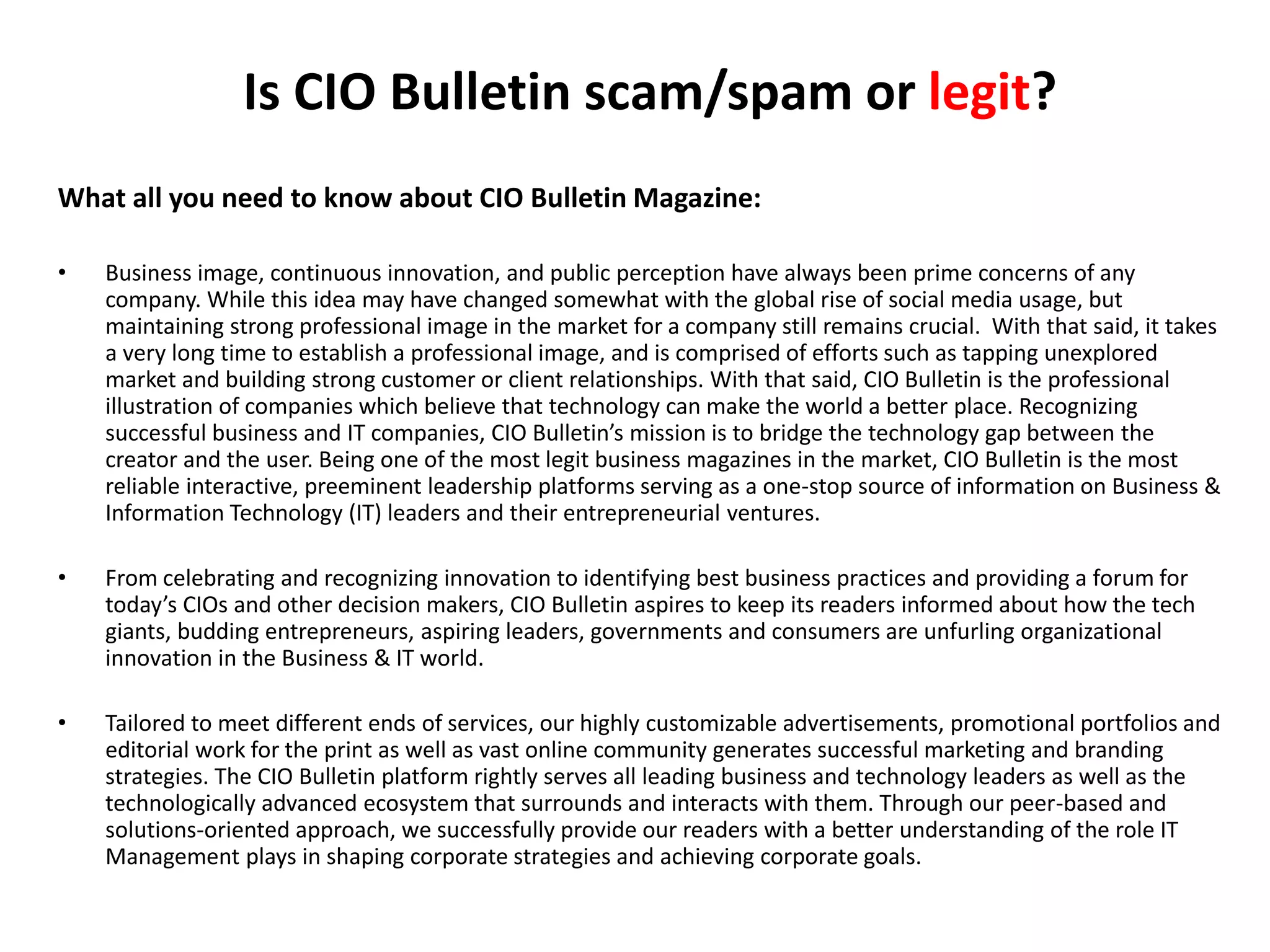 Is CIO Bulletin Magazine legit? | PPTX