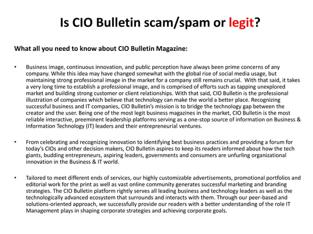 Is CIO Bulletin Magazine legit? | PPT