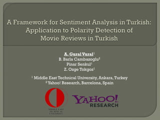 A Framework for Sentiment Analysis in Turkish: Application to Polarity Detection of Movie ...