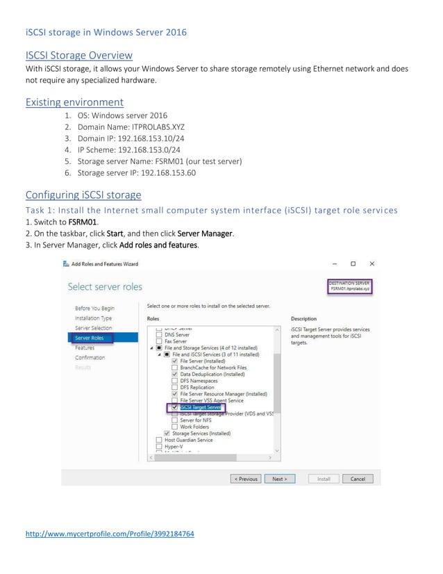Iscsi storage in windows server 2016 step by step | PDF