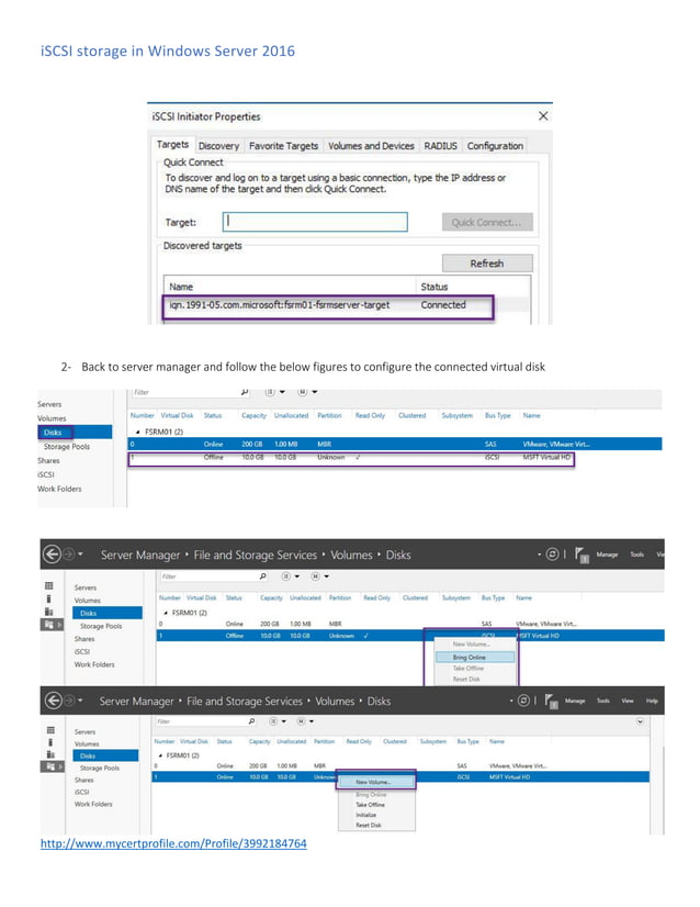Iscsi storage in windows server 2016 step by step | PDF