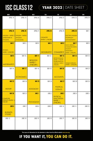ISC Sem-II Datesheet 2022 | PDF