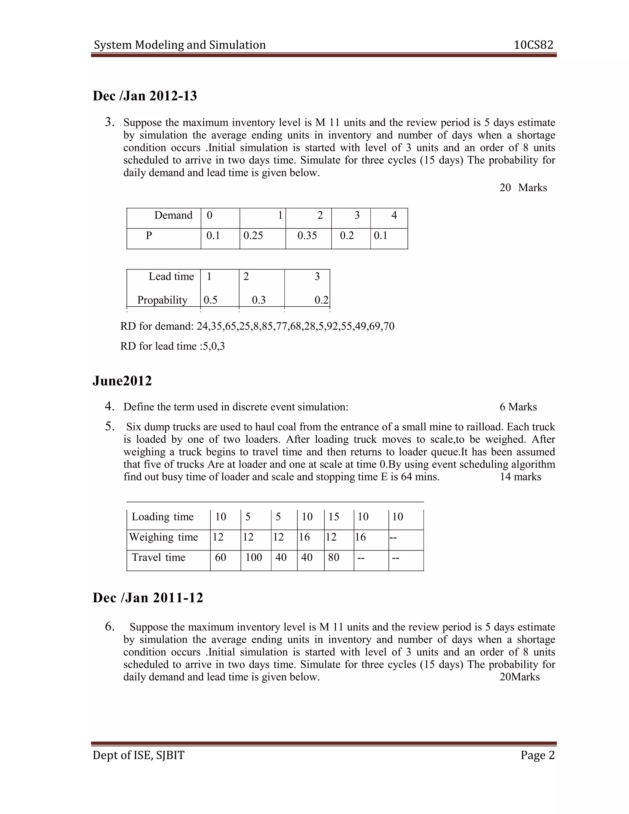 Ise viii-system modeling and simulation [10 cs82]-question paper | PDF