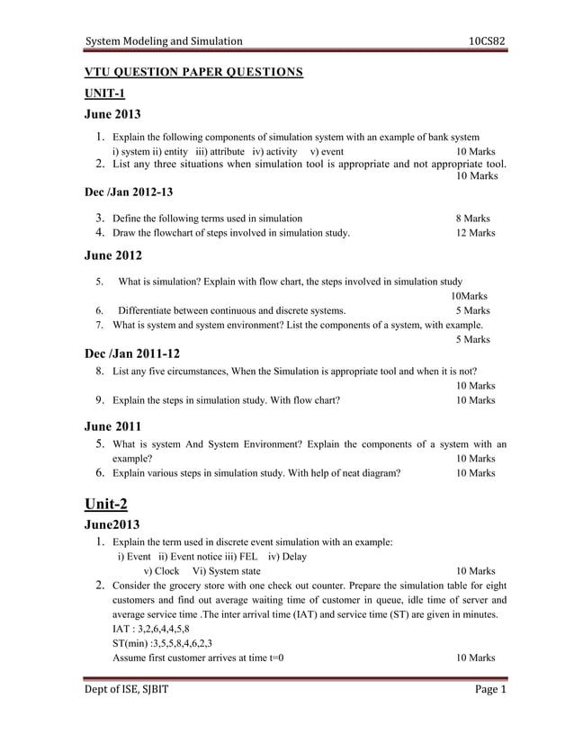 Ise viii-system modeling and simulation [10 cs82]-question paper | PDF
