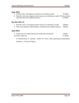 Ise viii-system modeling and simulation [10 cs82]-question paper | PDF