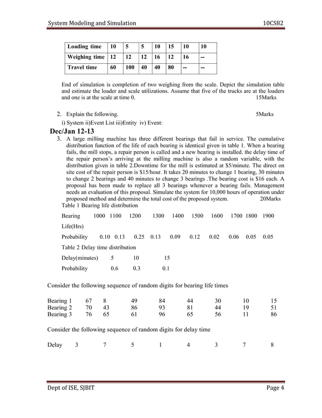 Ise viii-system modeling and simulation [10 cs82]-question paper | PDF