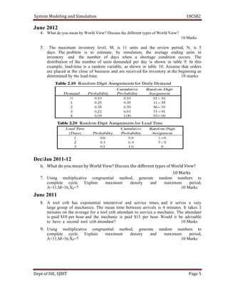 Ise viii-system modeling and simulation [10 cs82]-question paper | PDF