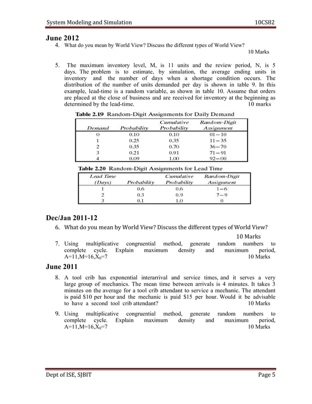 Ise viii-system modeling and simulation [10 cs82]-question paper | PDF