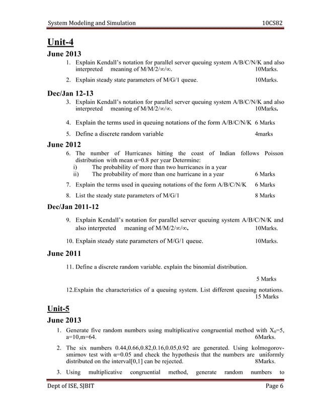 Ise viii-system modeling and simulation [10 cs82]-question paper | PDF