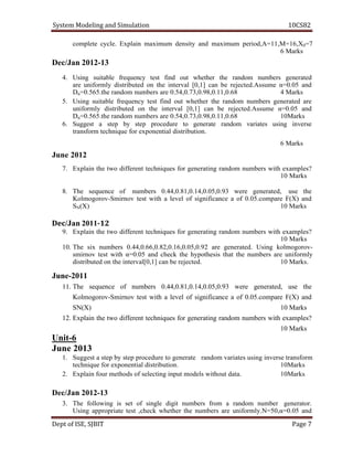 Ise viii-system modeling and simulation [10 cs82]-question paper | PDF