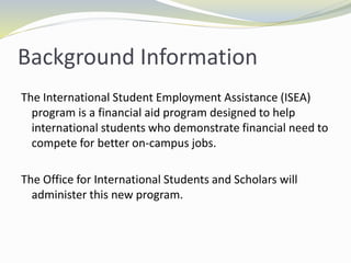 International Student Employment Assistance (2015) by OISS | PPT