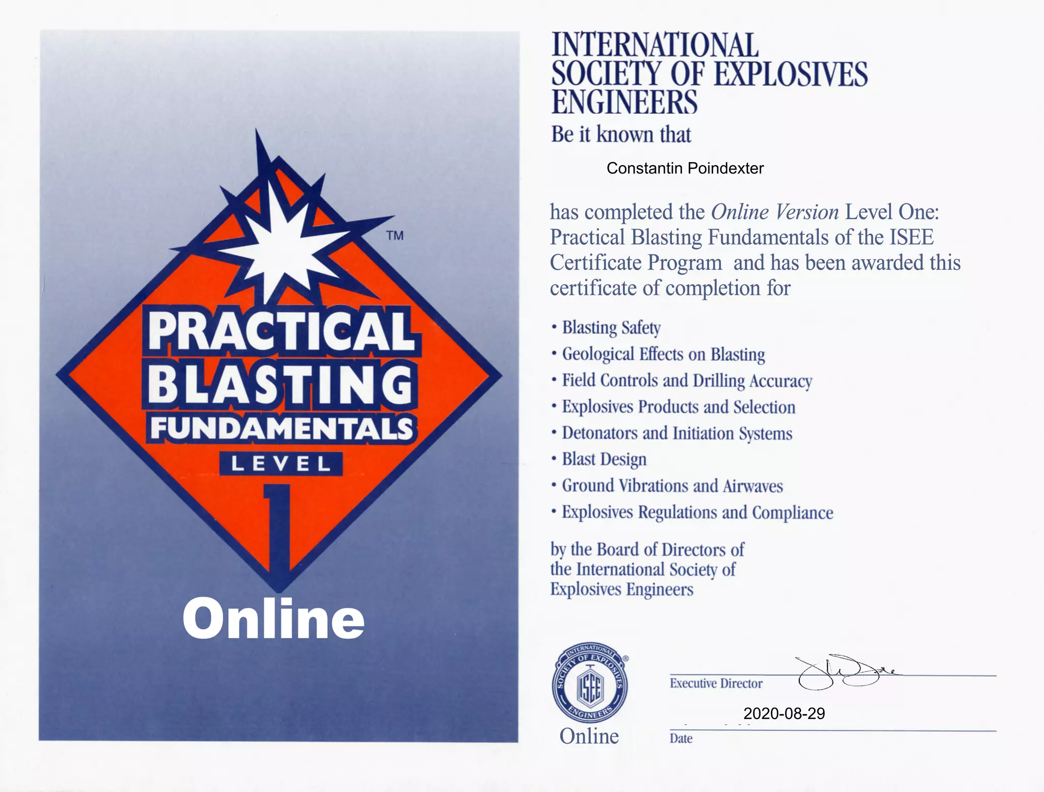 ISEE Blaster Certificate | PDF | Civil Engineering Industry | Industries