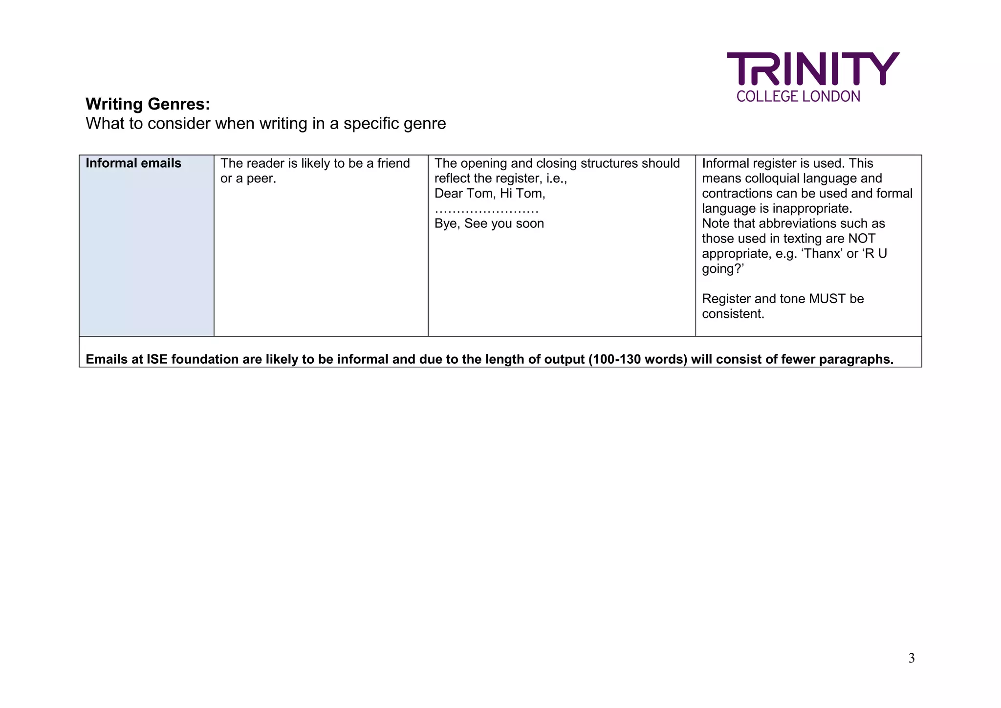 Trinity Integrated Skills in English (ISE) II writing guidance with ...