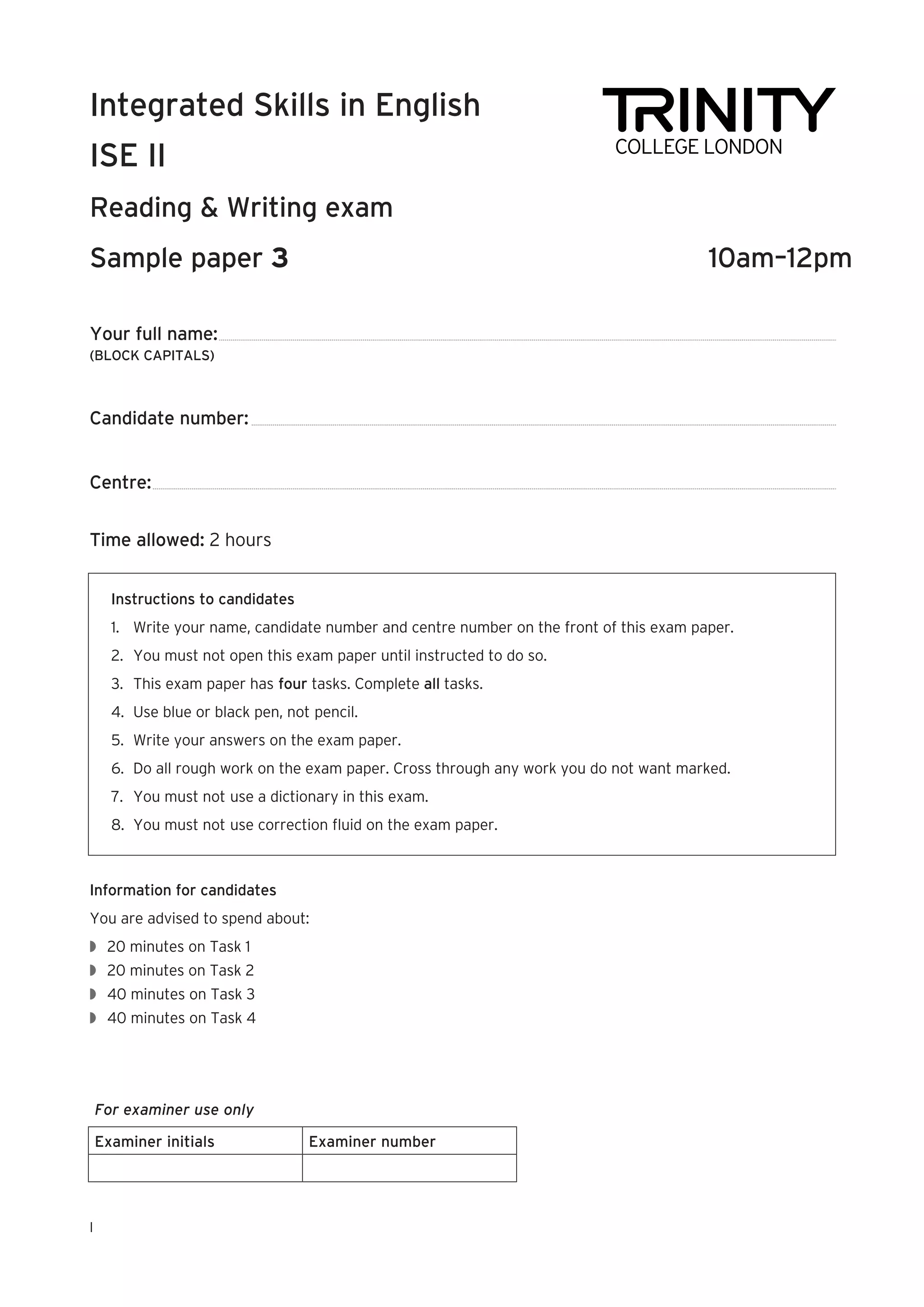 Trinity Integrated Skills in English II Sample Paper 3 (with answers) | PDF