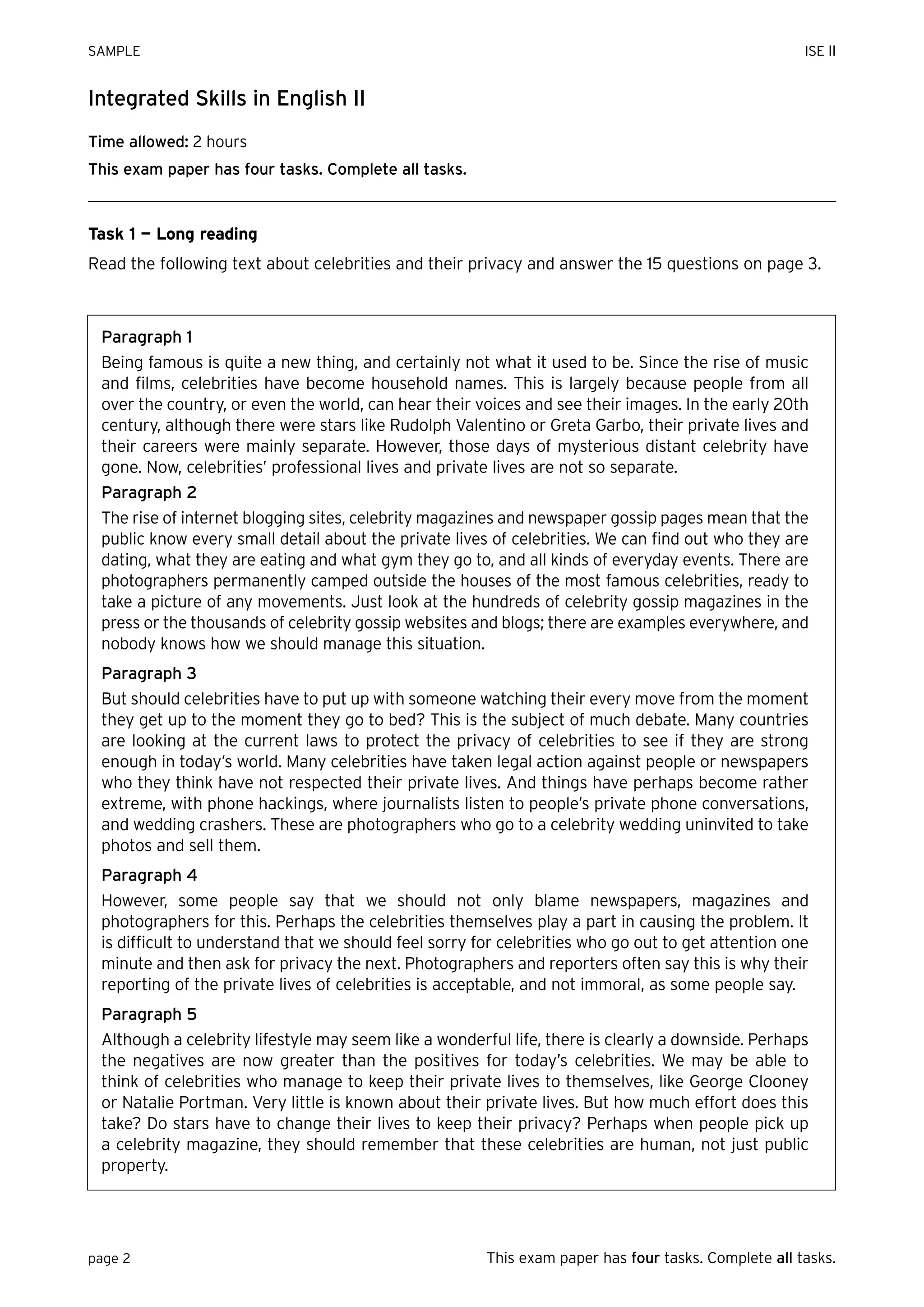 Trinity Integrated Skills in English II Sample Paper 3 (with answers) | PDF