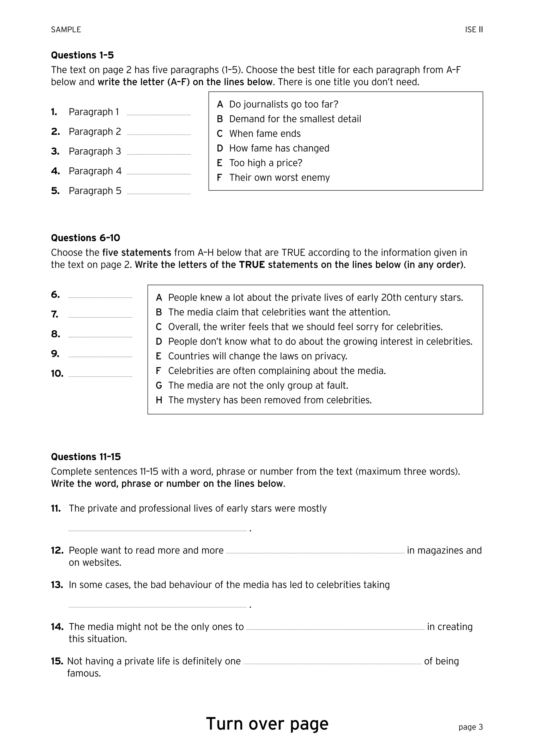 Trinity Integrated Skills in English II Sample Paper 3 (with answers) | PDF