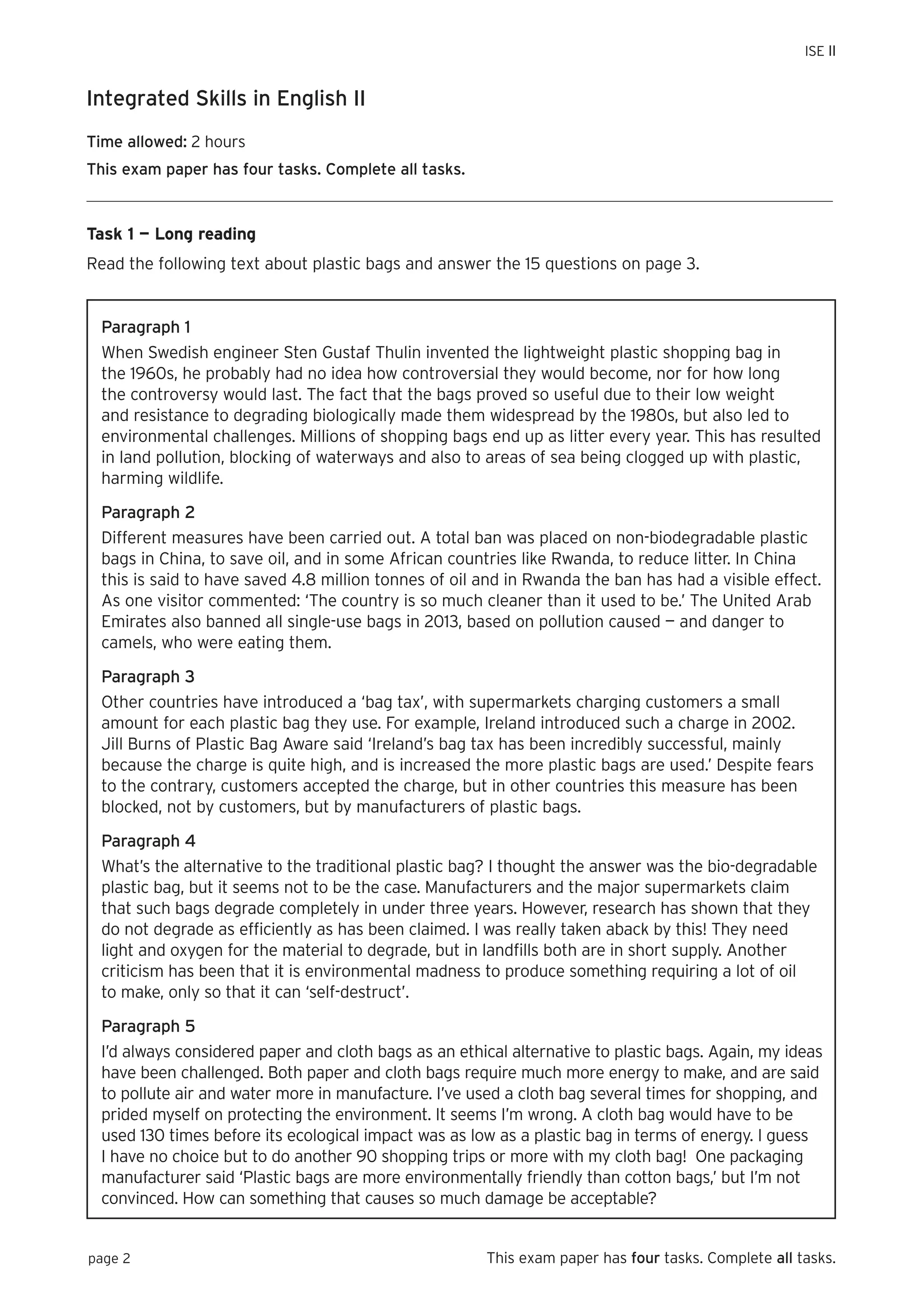 Trinity Integrated Skills in English II Sample Paper 1 (with answers) | PDF