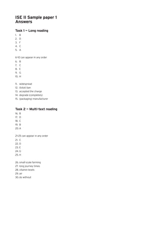 Trinity Integrated Skills in English II Sample Paper 1 (with answers) | PDF