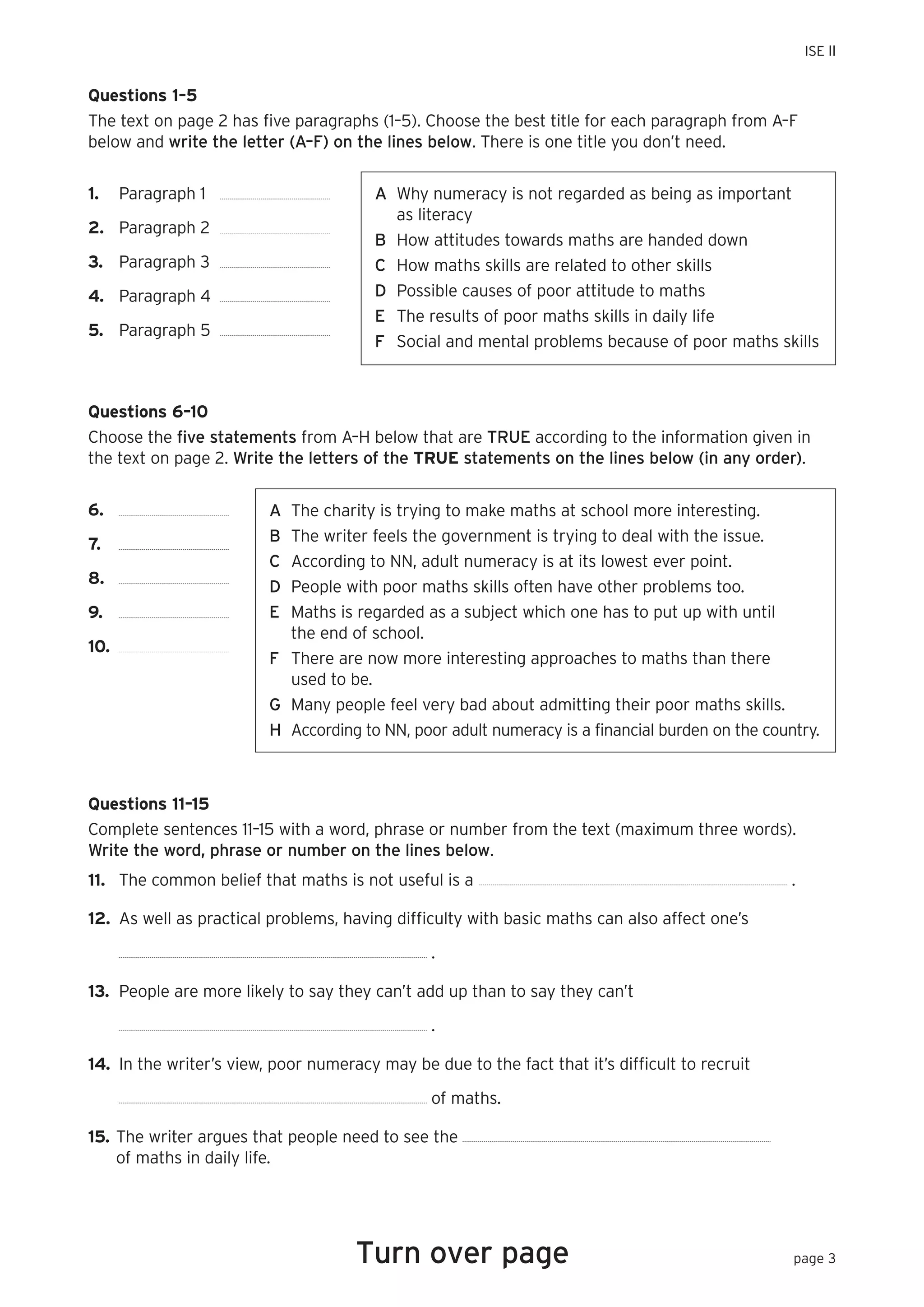 Trinity Integrated Skills in English II Sample Paper 2 (with answers) | PDF