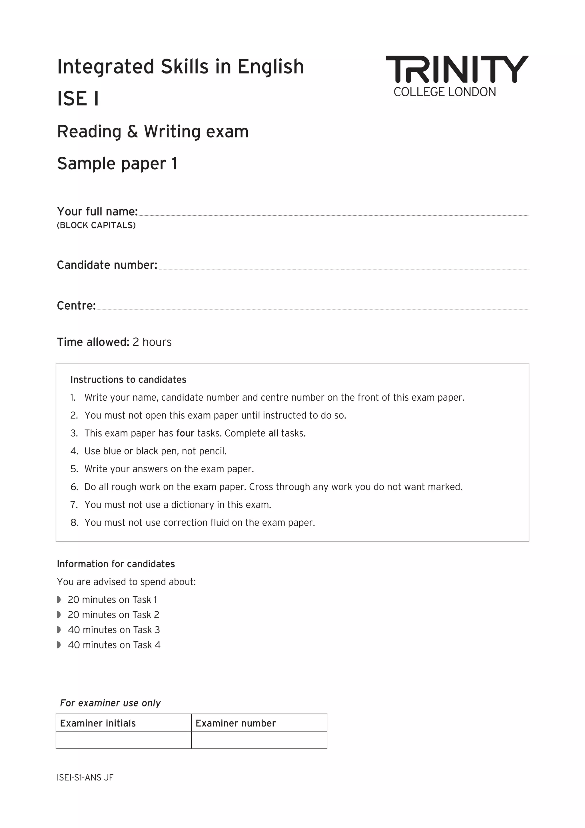 Ise i sample paper 1 (with answers) | PDF