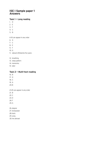 Ise i sample paper 1 (with answers) | PDF