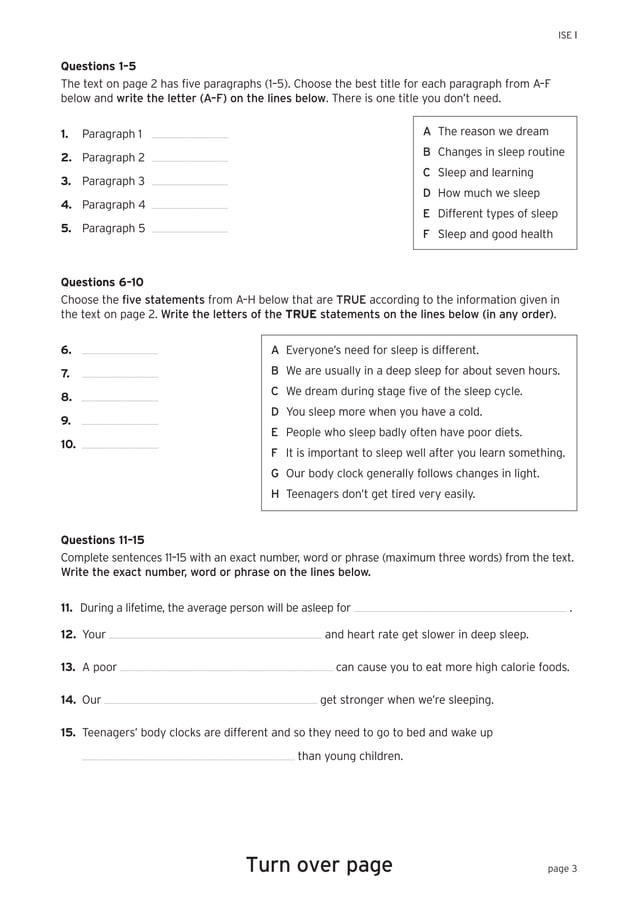 Ise i sample paper 1 (with answers) | PDF