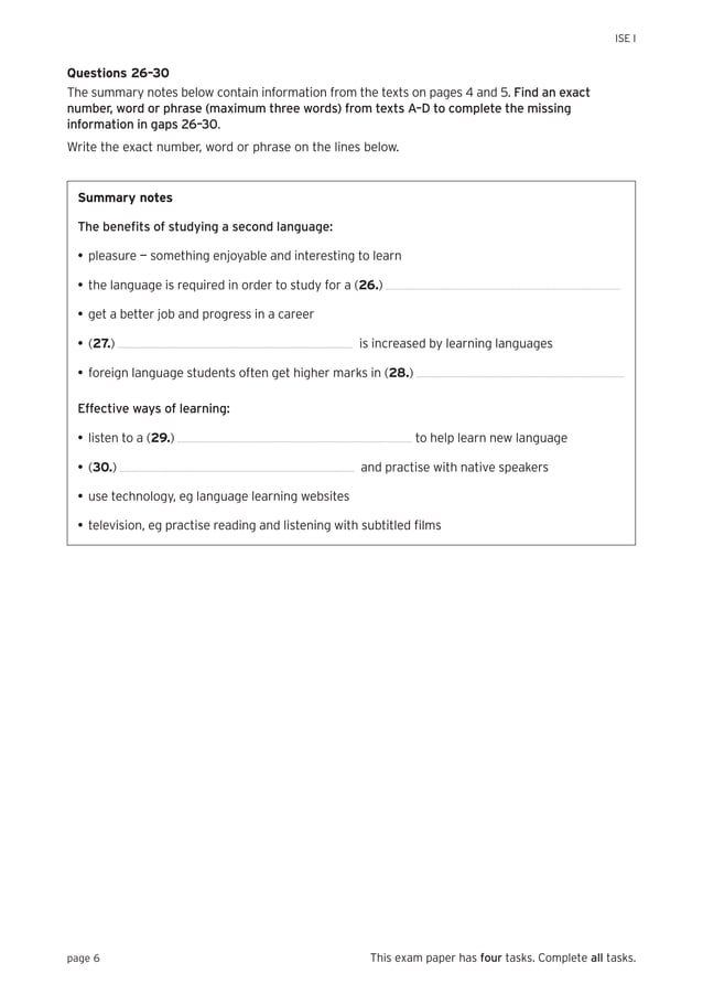 Ise i sample paper 1 (with answers) | PDF