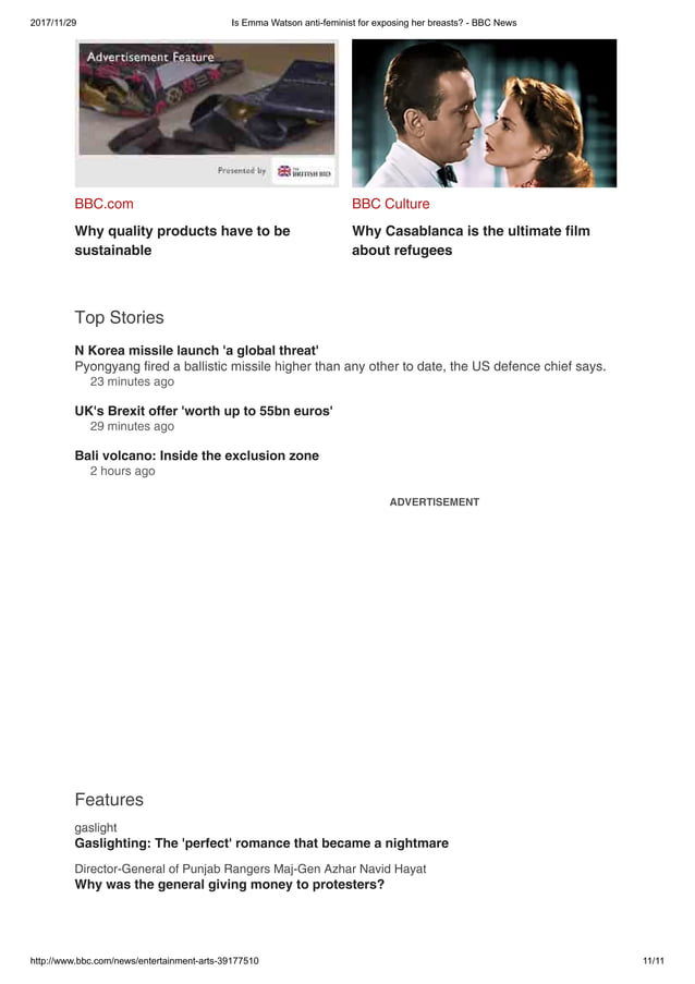 Is emma watson anti feminist for exposing her breasts - bbc news | PDF