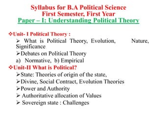 Political Theory First Semester Syllabus | PPT