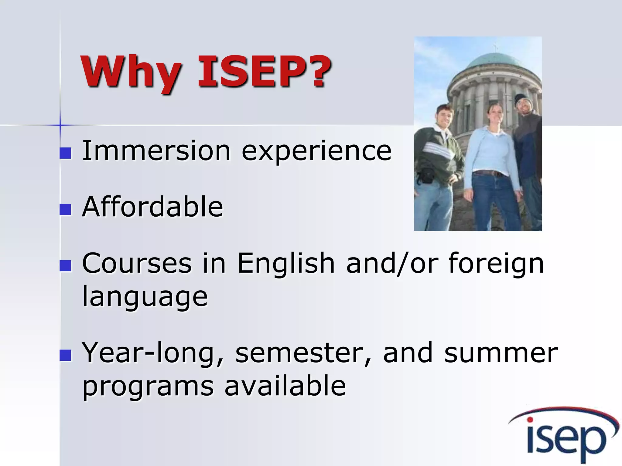 ISEP Exchange and Direct Programs | PPT