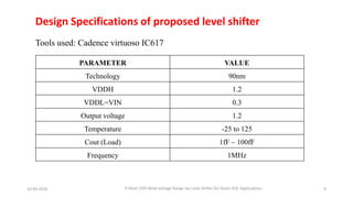 A Multi VDD Wide Voltage Range Up Level Shifter For Smart SoC Applications | PPTX