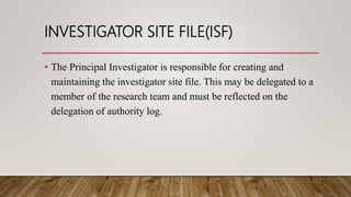 Investigator Site File (ISF) / Trial Master file in trial (TMF) | PPTX