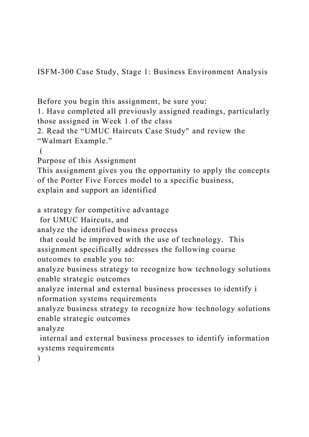 ISFM-300 Case Study, Stage 1 Business Environment Analysis .docx