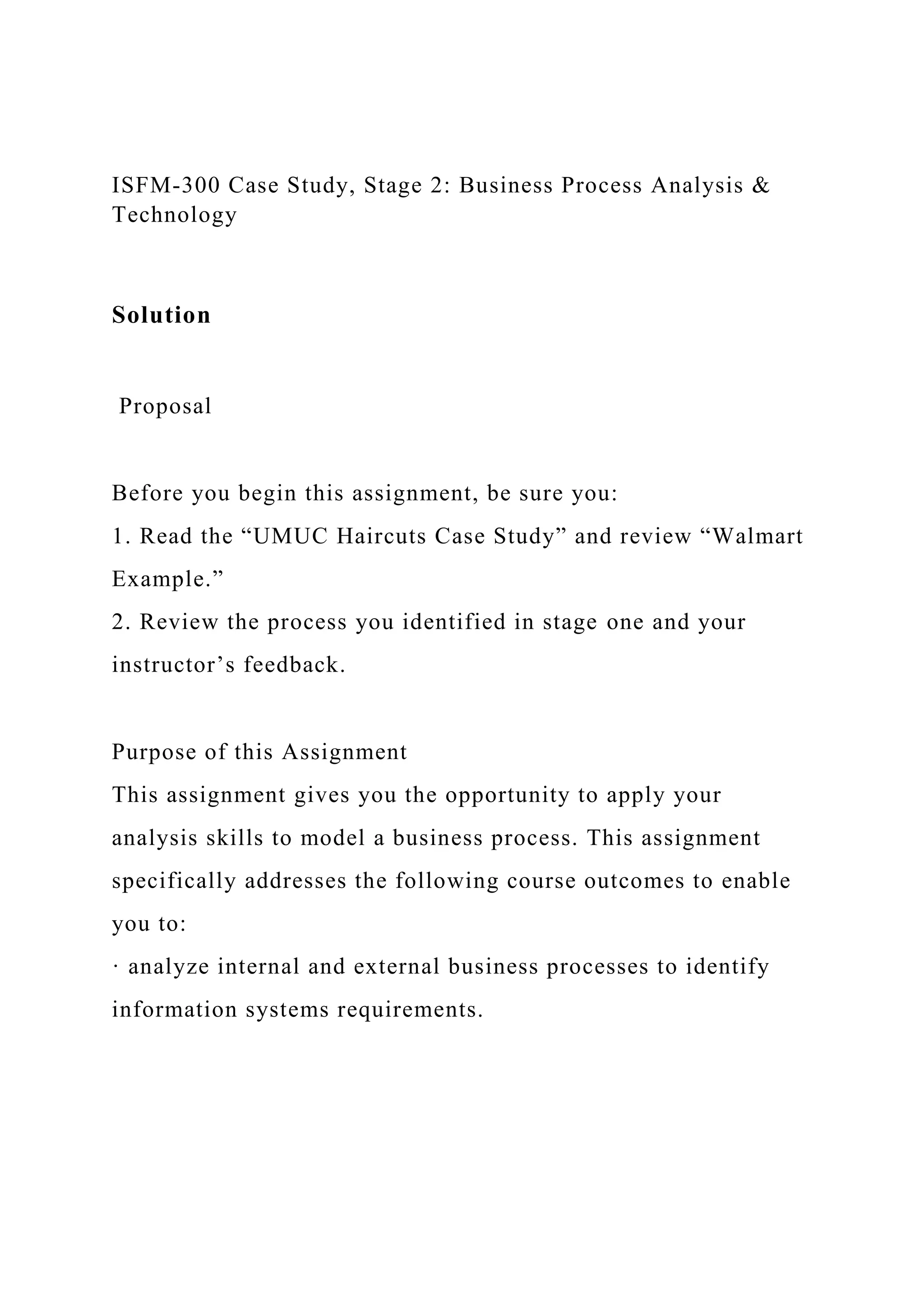 ISFM-300 Case Study, Stage 2 Business Process Analysis & Technolo.docx