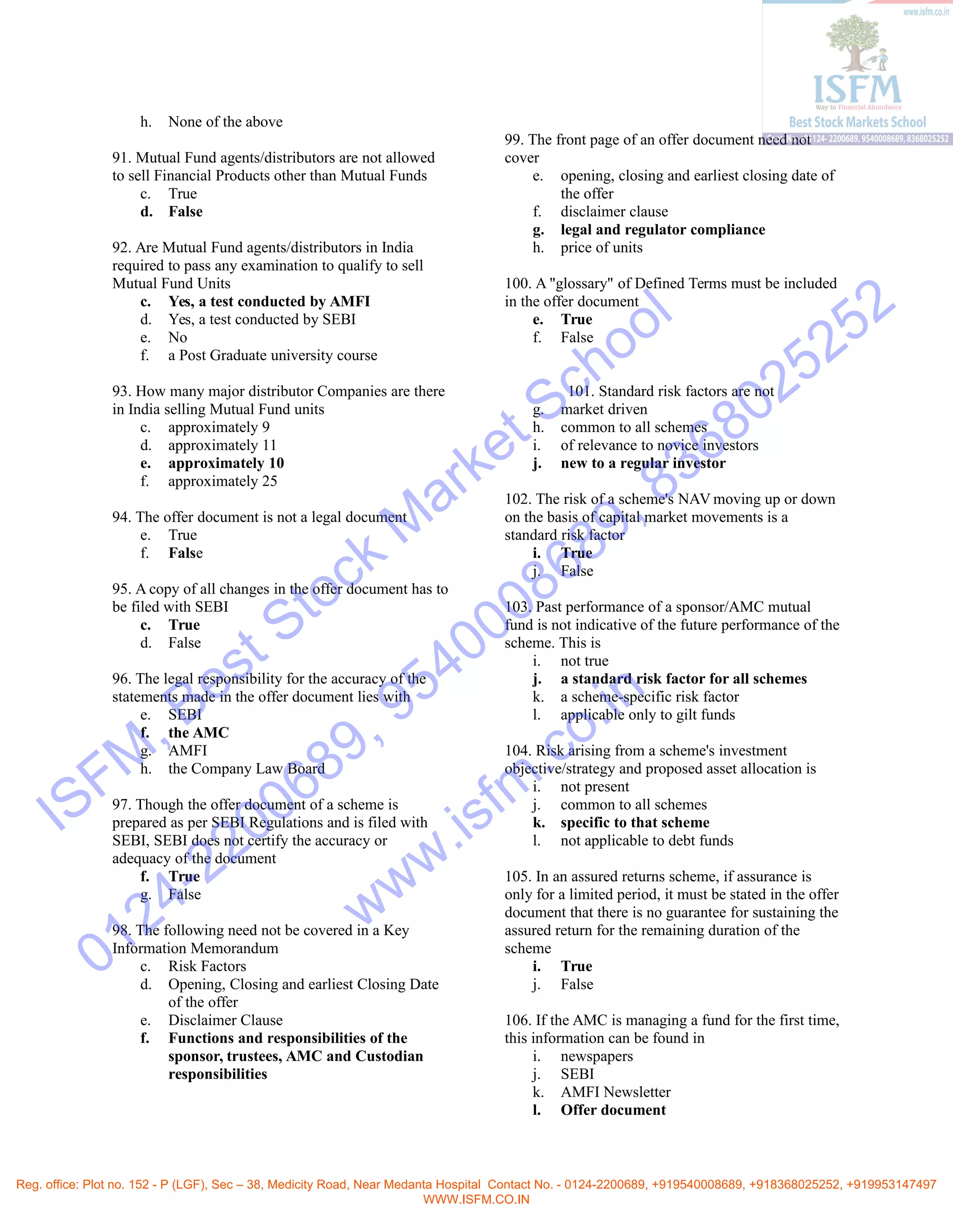 Isfm mutual fund mock test | PDF