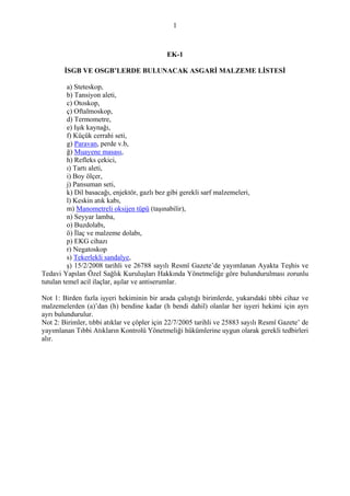 İsgb ve osgb lerde bulunacak asgari̇ malzeme li̇stesi̇ | PDF