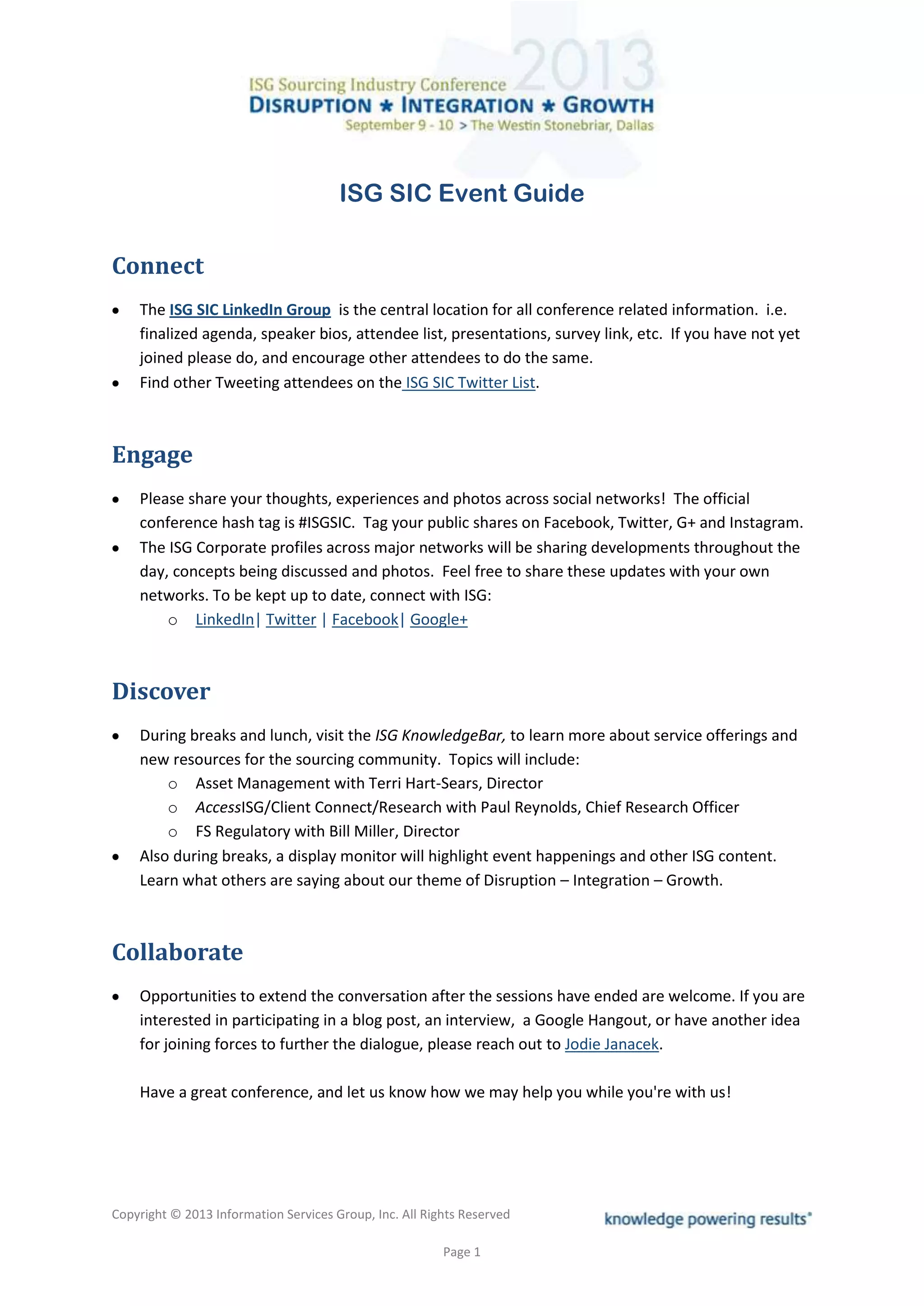 ISG SIC Event Guide | PDF