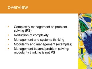 Modularity And Complexity Management Ppt